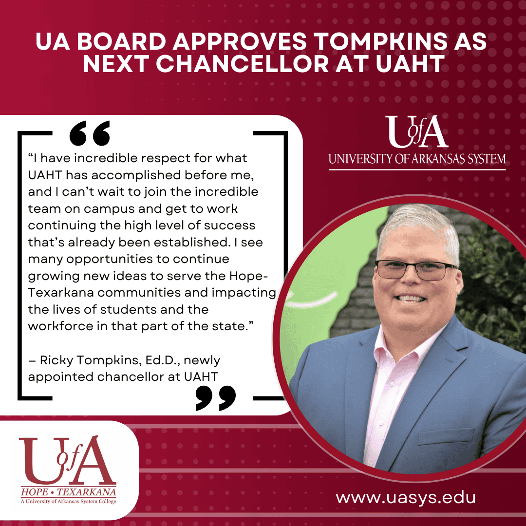 UA Board Approves Tompkins as UAHT Chancellor - University of Arkansas ...